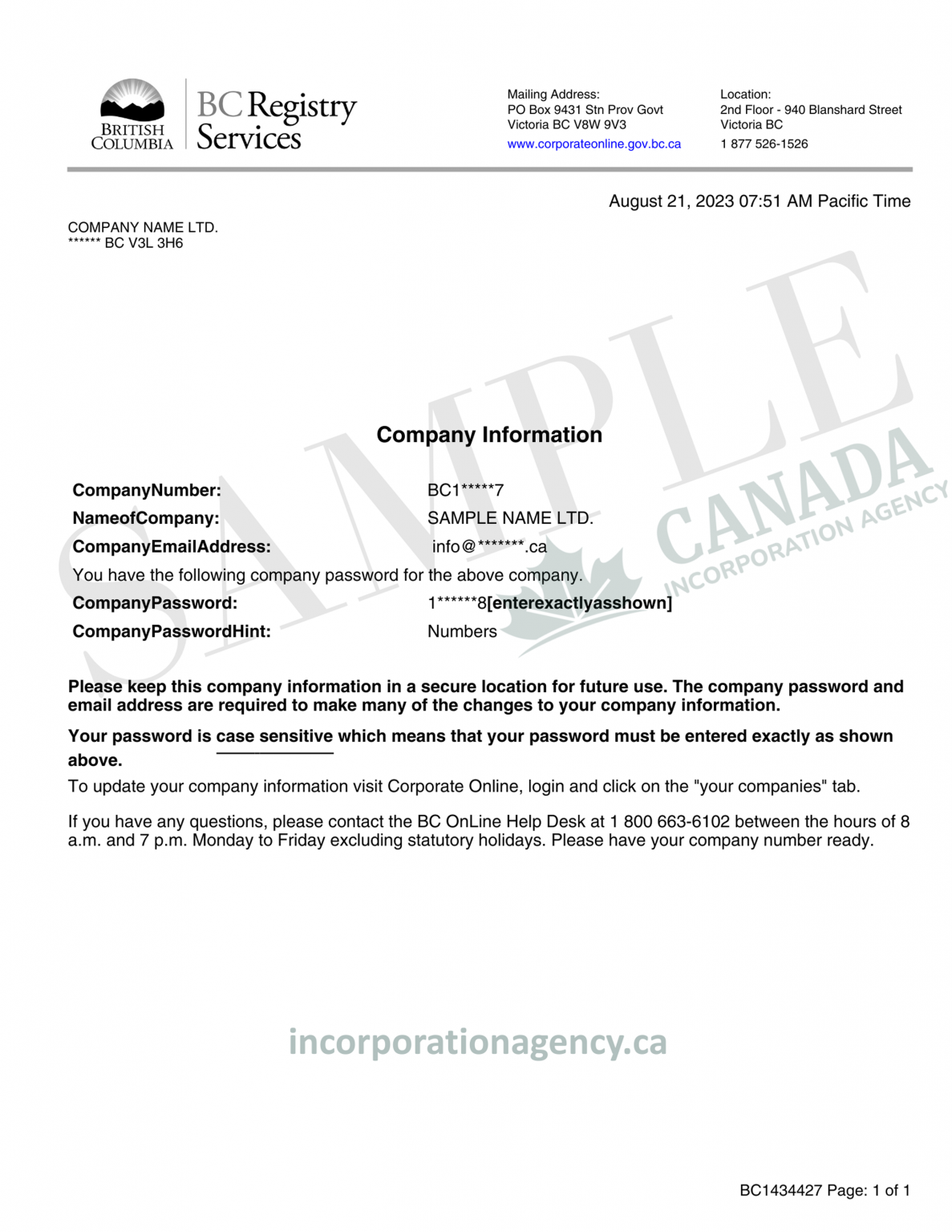 Company Key | Canada Incorporation Agency