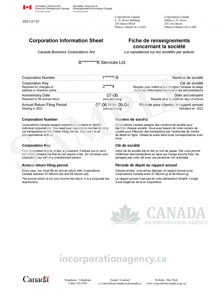 Company Key | Canada Incorporation Agency