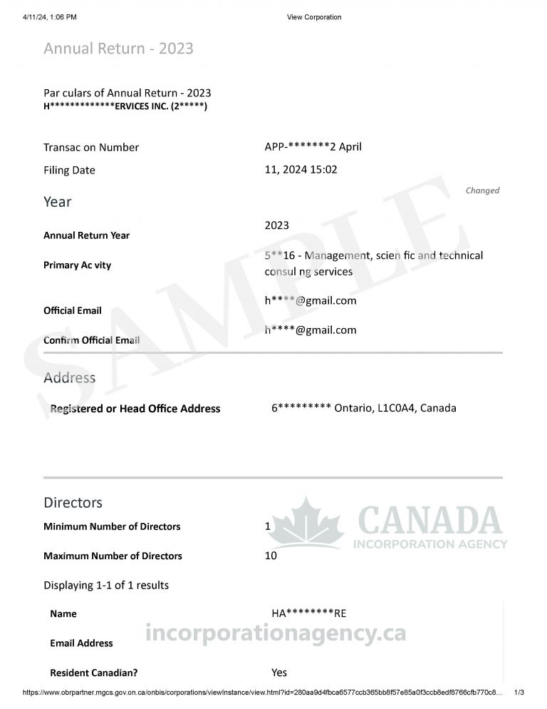 File Annual Return Online | Canada Incorporation Agency