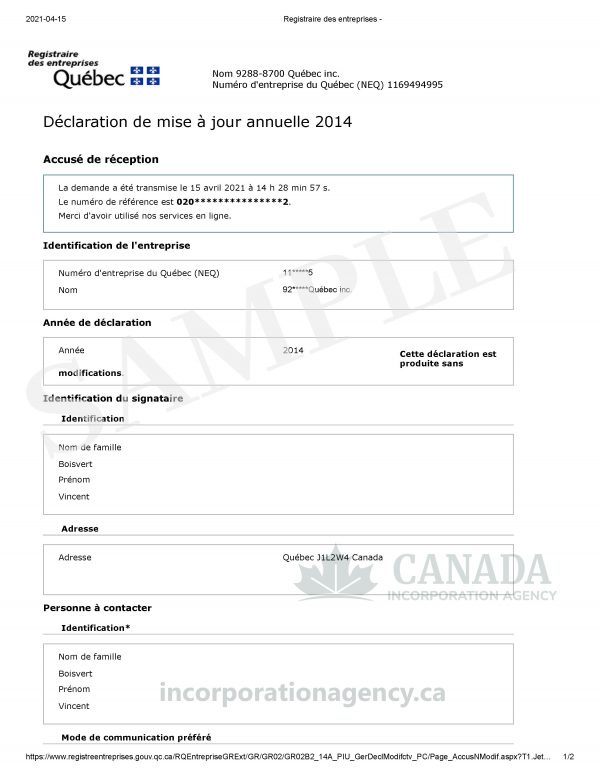 File Annual Return Online | Canada Incorporation Agency