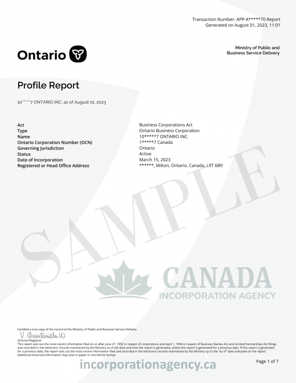 Obtain a Corporate Profile Report | Canada Incorporation Agency